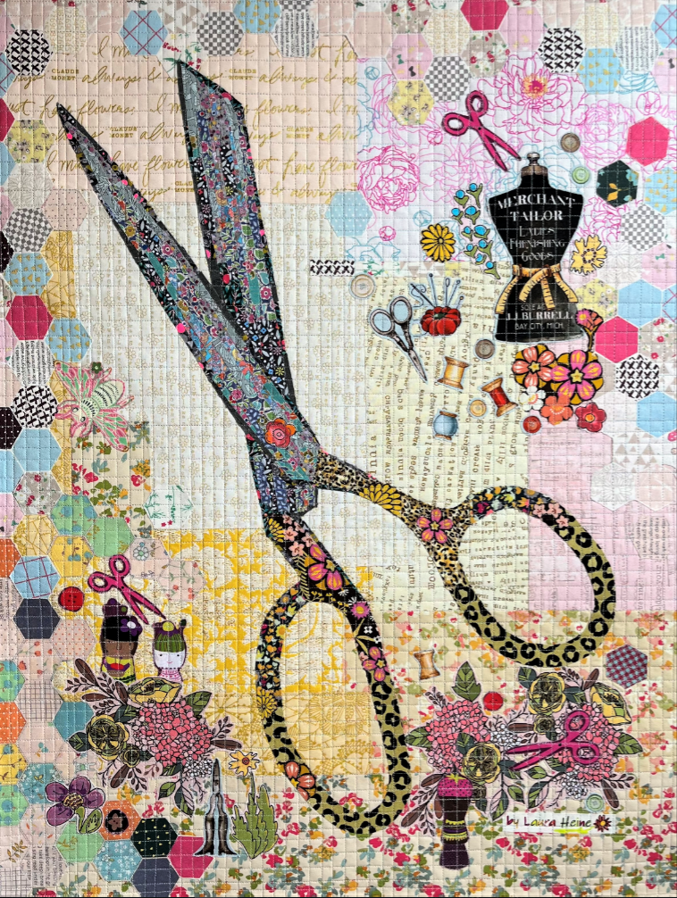 Laura Heine | Sewing Scissors | 18 x 24in | Collage Fiber Art | Appliq ...
