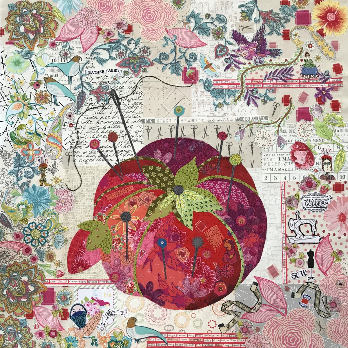 Laura Heine | Mini Pincushion | 30 x 30in | Collage Fiber Art | Appliq ...